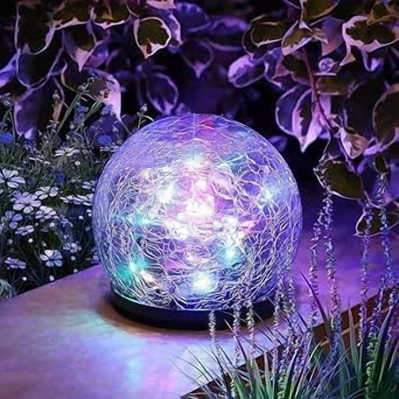 SHANJIA Outdoor Solar Globe Lights, Cracked Glass Round Ball Light ...
