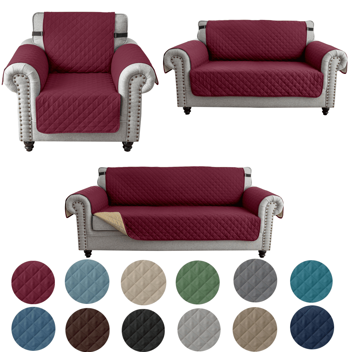 SHANNA 1/2/3 Seater Quilted Sofa Couch Cover Pad Water Resistant ...