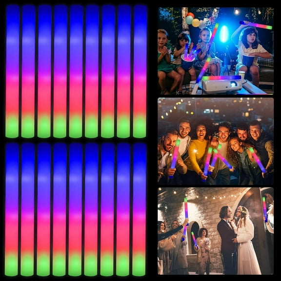 Partyglowz Bright LED Light up 16 inch Multicolor Foam Stick Batons ...