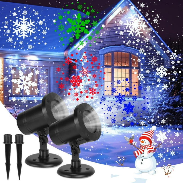 SHANNA 2 Pack Christmas Snowflake Spotlight White+Colorful LED ...