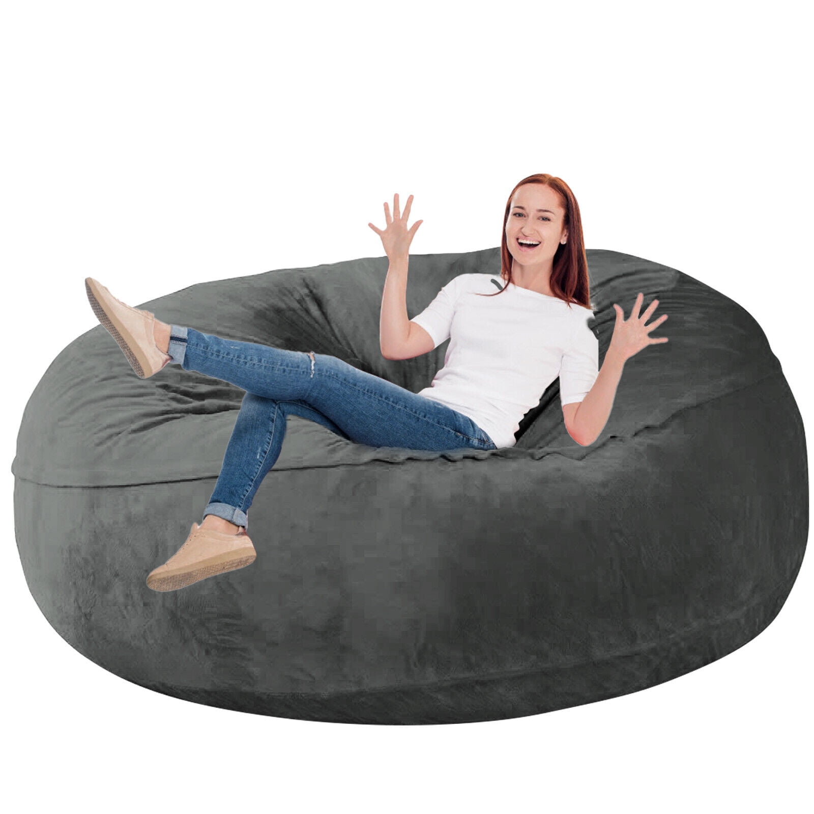 SHANNA 4.9FT Velvet Fluffy Bean Bag Cover Washable Bean Bag Chair Cover ...
