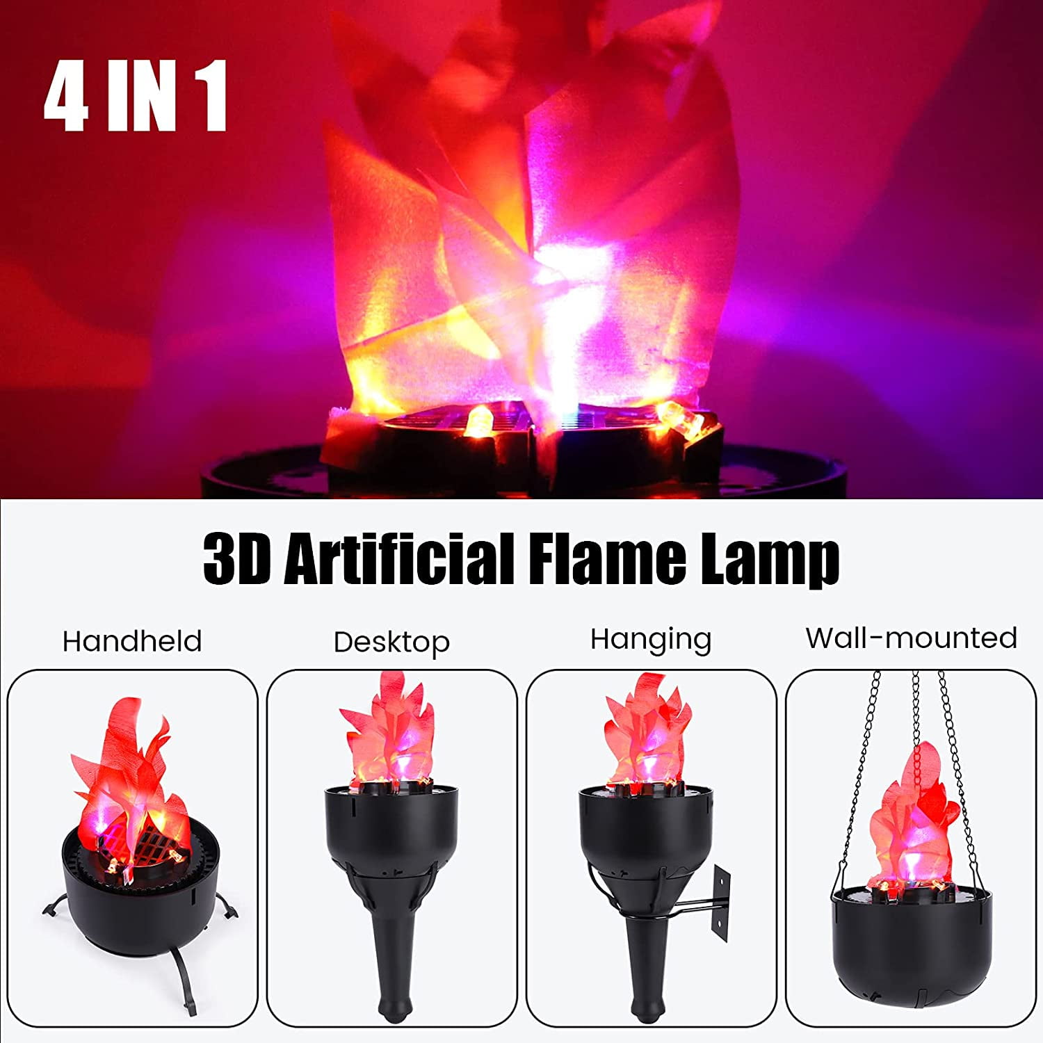 SHANNA 4 in 1 LED Artificial Flame Light Hanging Campfire Light ...