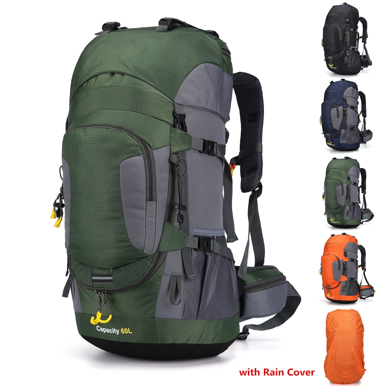SHANNA 60L Waterproof Hiking Camping Backpack with Rain Cover Camping ...