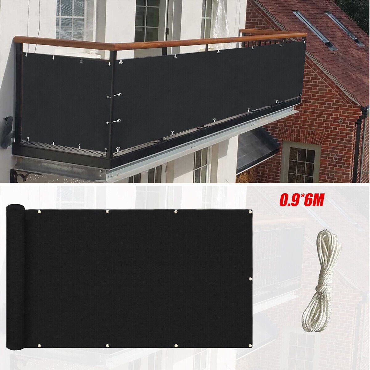 SHANNA Balcony Privacy Screen Shield Cover, 3ft x16.5ft, Includes 6.6ft ...