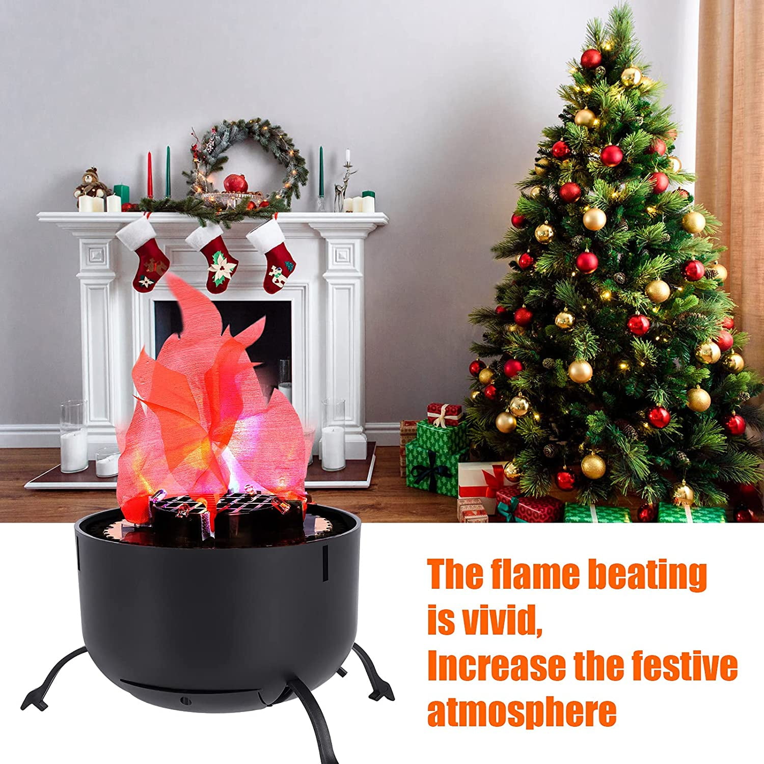 SHANNA Battery Operated Fake Fire Lamp,3D Artificial Fire Flames 4 in 1 ...