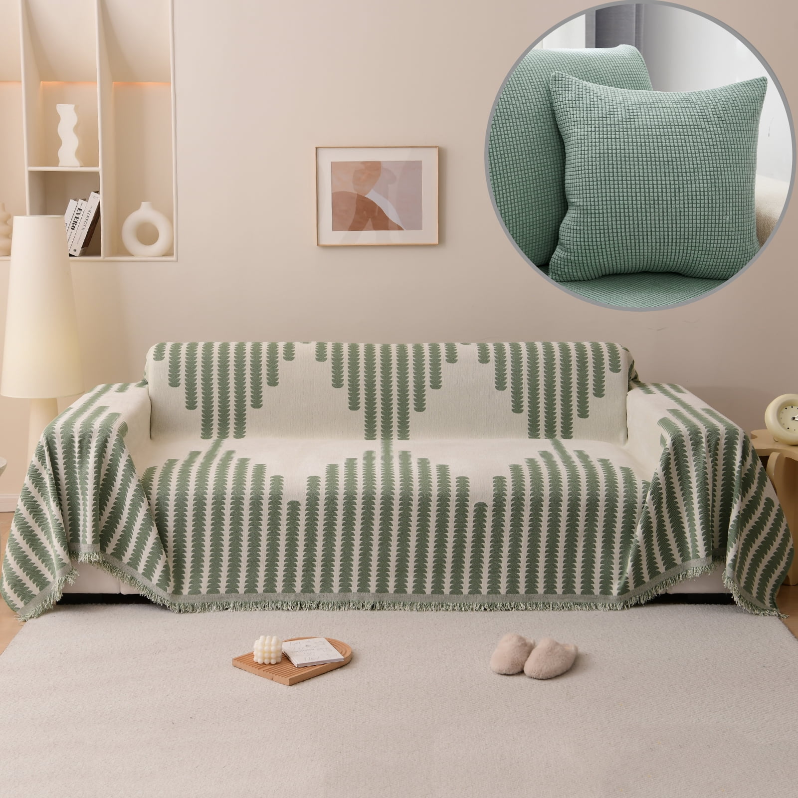 SHANNA Chenille Couch Covers, Boho Sofa Throw Blanket with Tassel ...