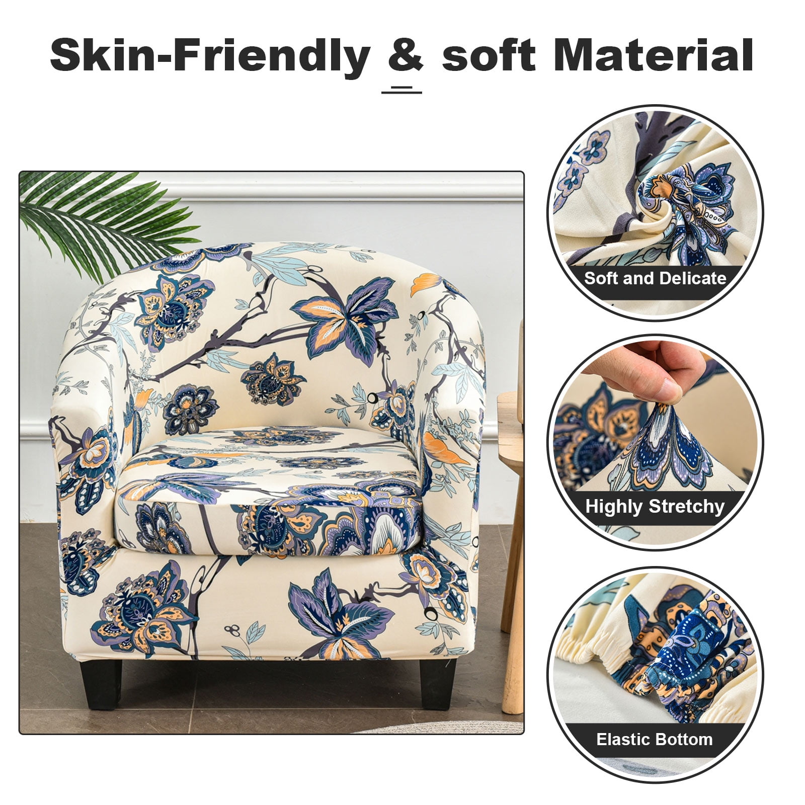 SHANNA Club Chair Slipcovers 2 Piece Stretch Printed Tub Chair Cover ...