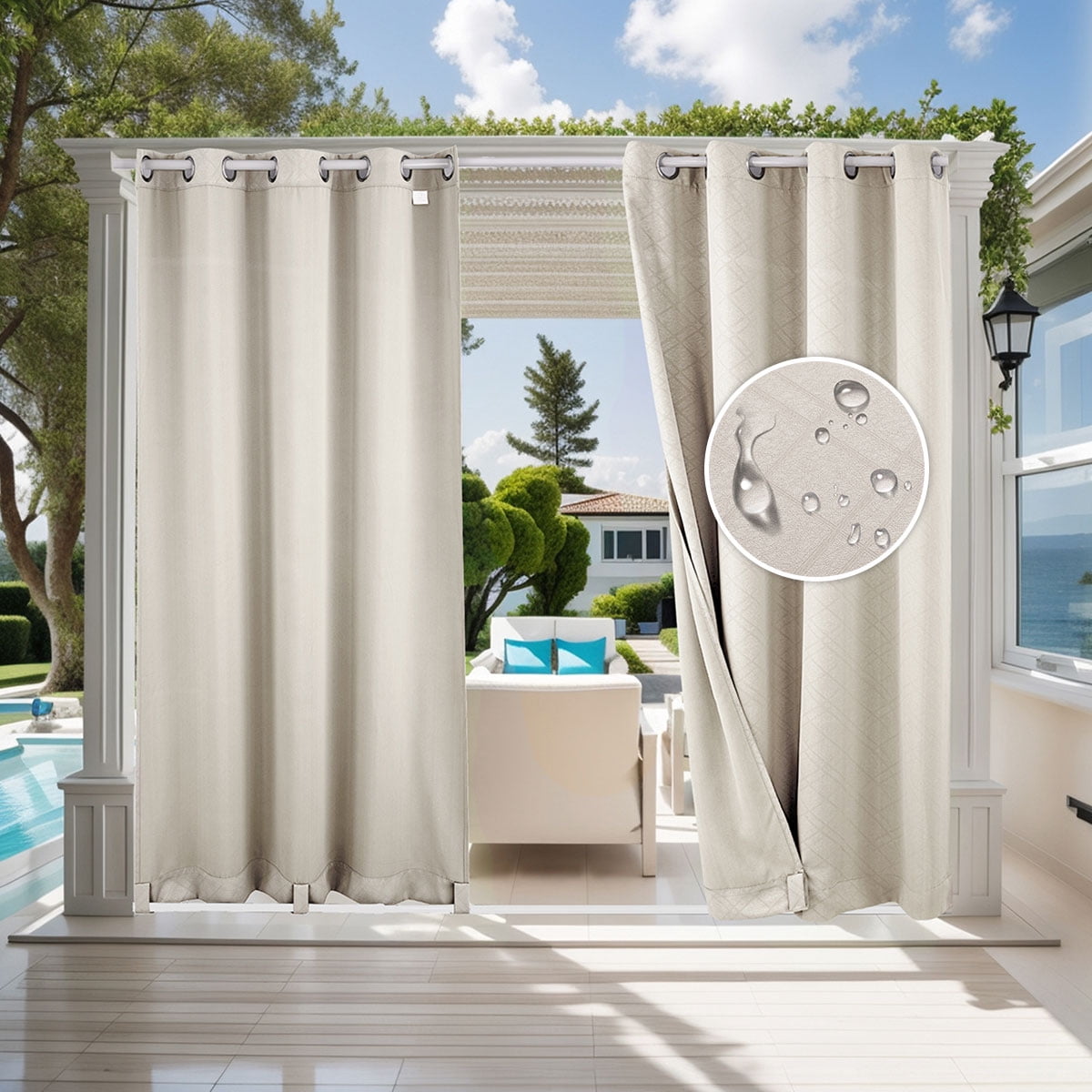 SHANNA Gazebo Patio Outdoor Curtains, Waterproof Garden Blackout ...