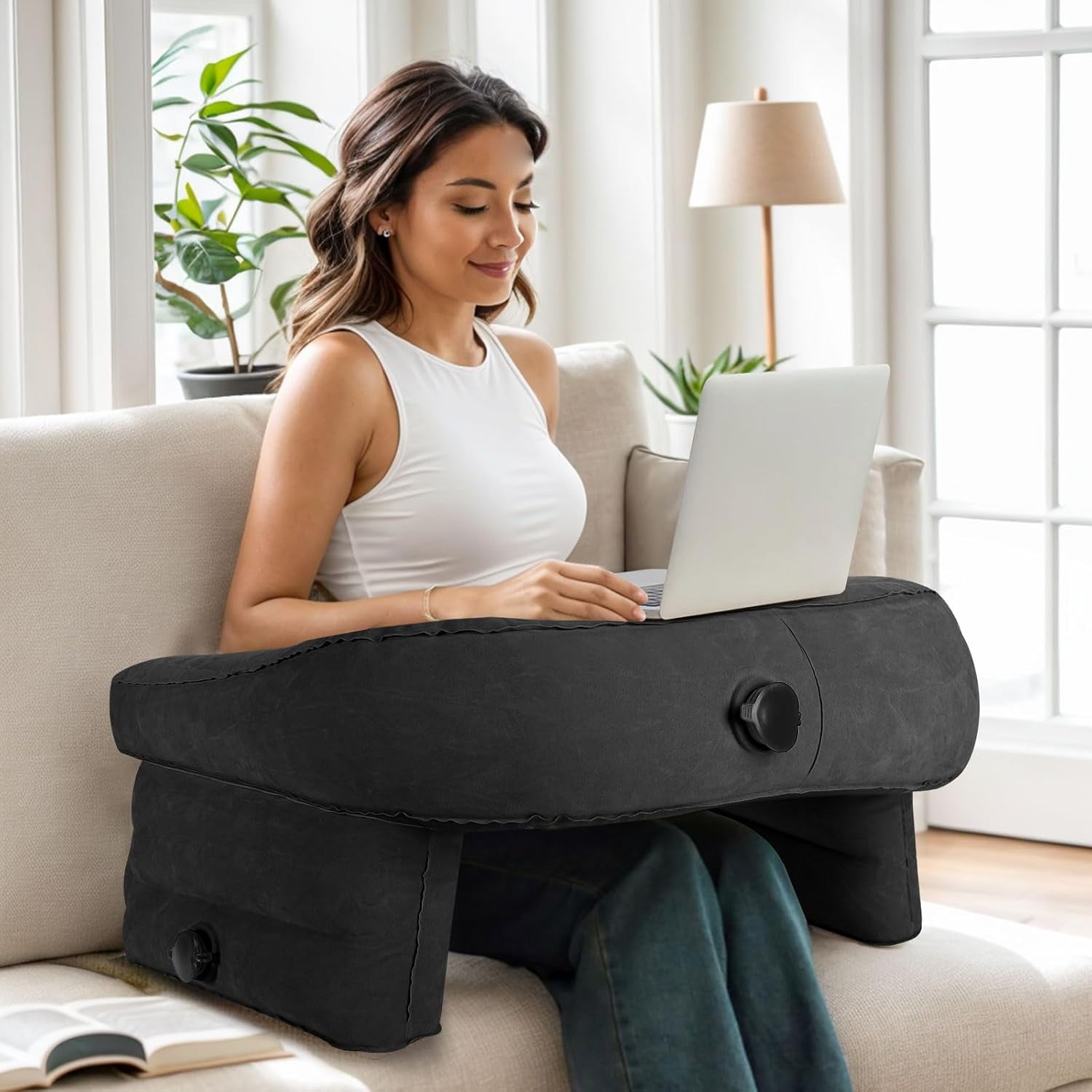 SHANNA Inflatable Reading Pillow for Gaming, Foldable Lap Desk Pillow ...
