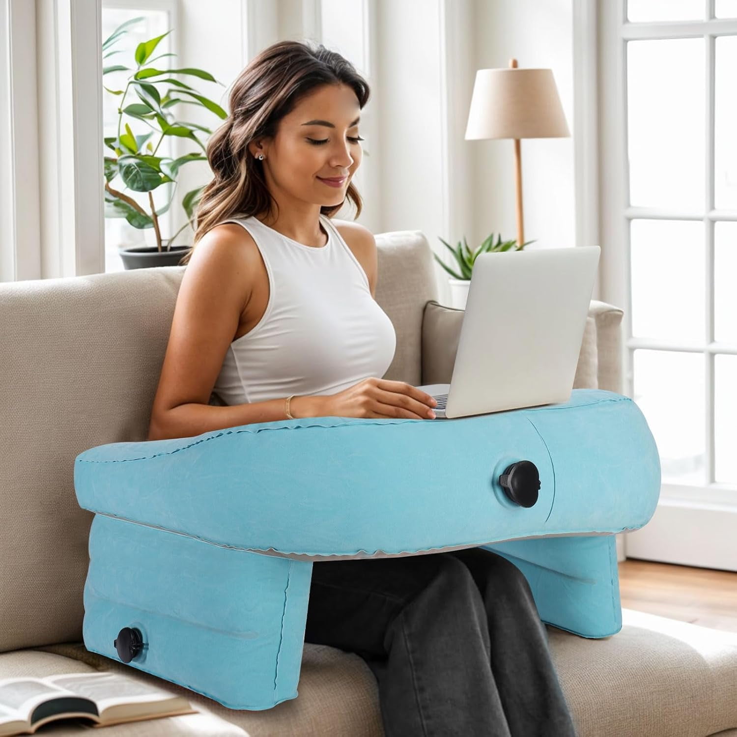 SHANNA Inflatable Reading Pillow for Gaming, Foldable Lap Desk Pillow ...