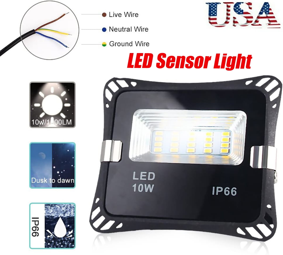 SHANNA LED Sensor Flood Lights Dusk to Dawn Outdoor Landscape Garden ...