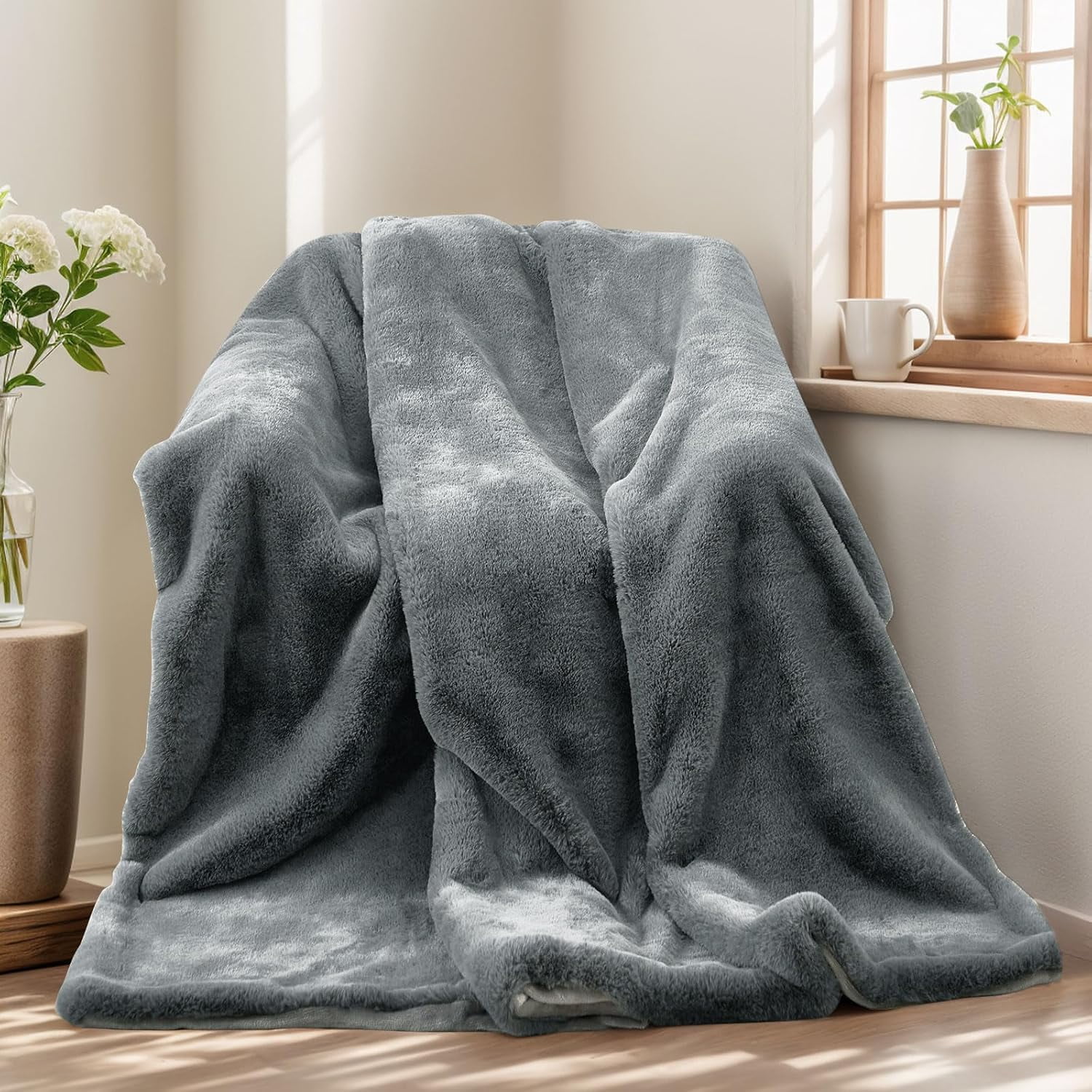 SHANNA Luxury Soft Throw Blanket, Thick Faux Fur 800GSM Fluffy Blankets ...