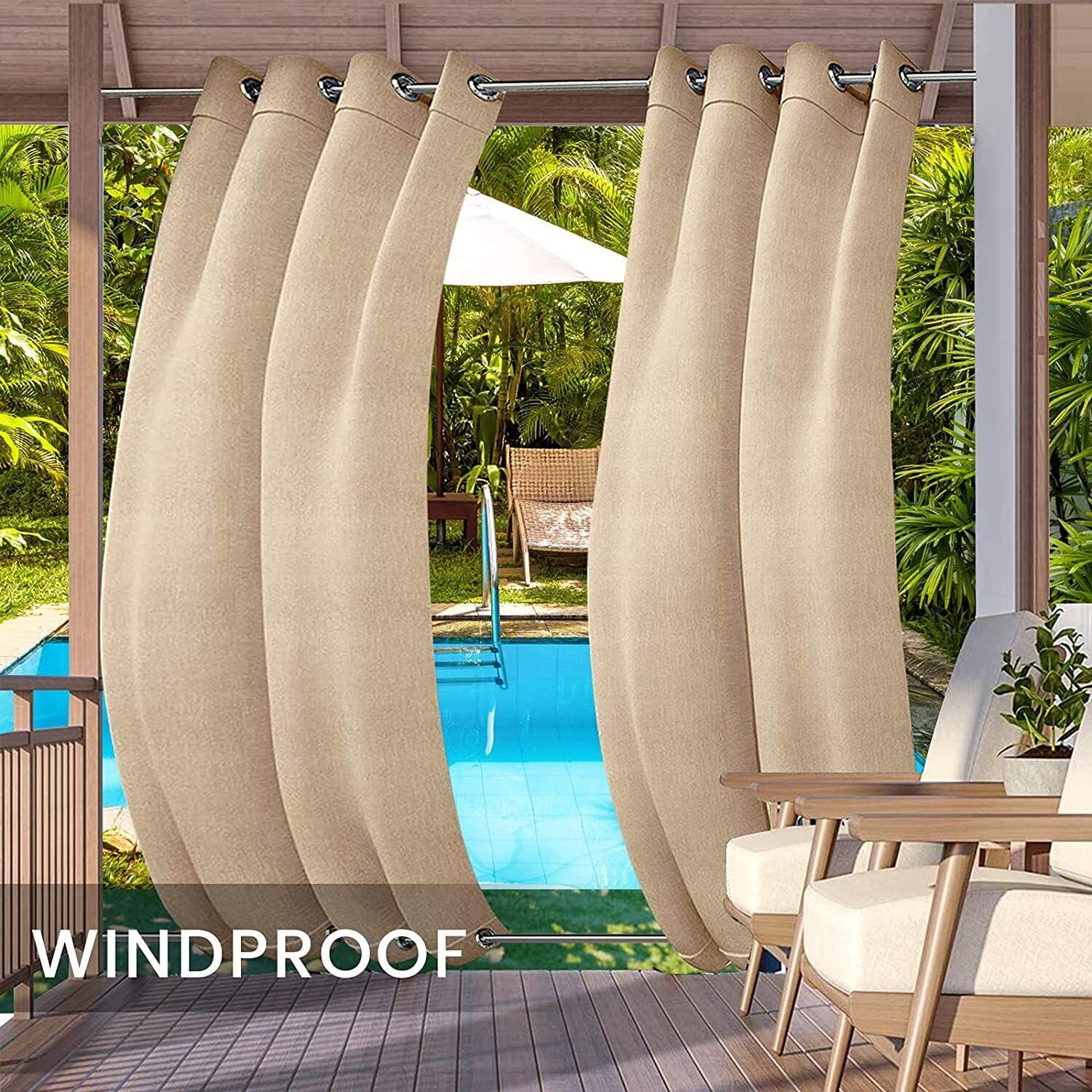 SHANNA Outdoor Curtains for Garden Patio Gazebo, Windproof Blackout ...
