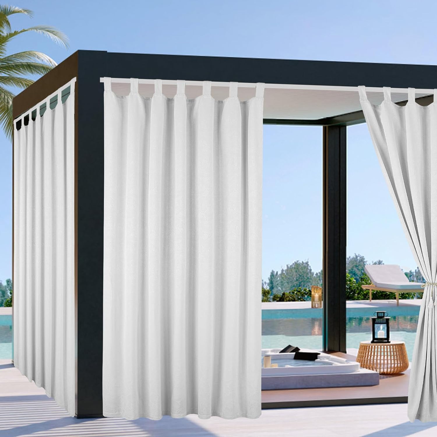 SHANNA Outdoor Patio Curtains Detachable Top Windproof Weatherproof ...
