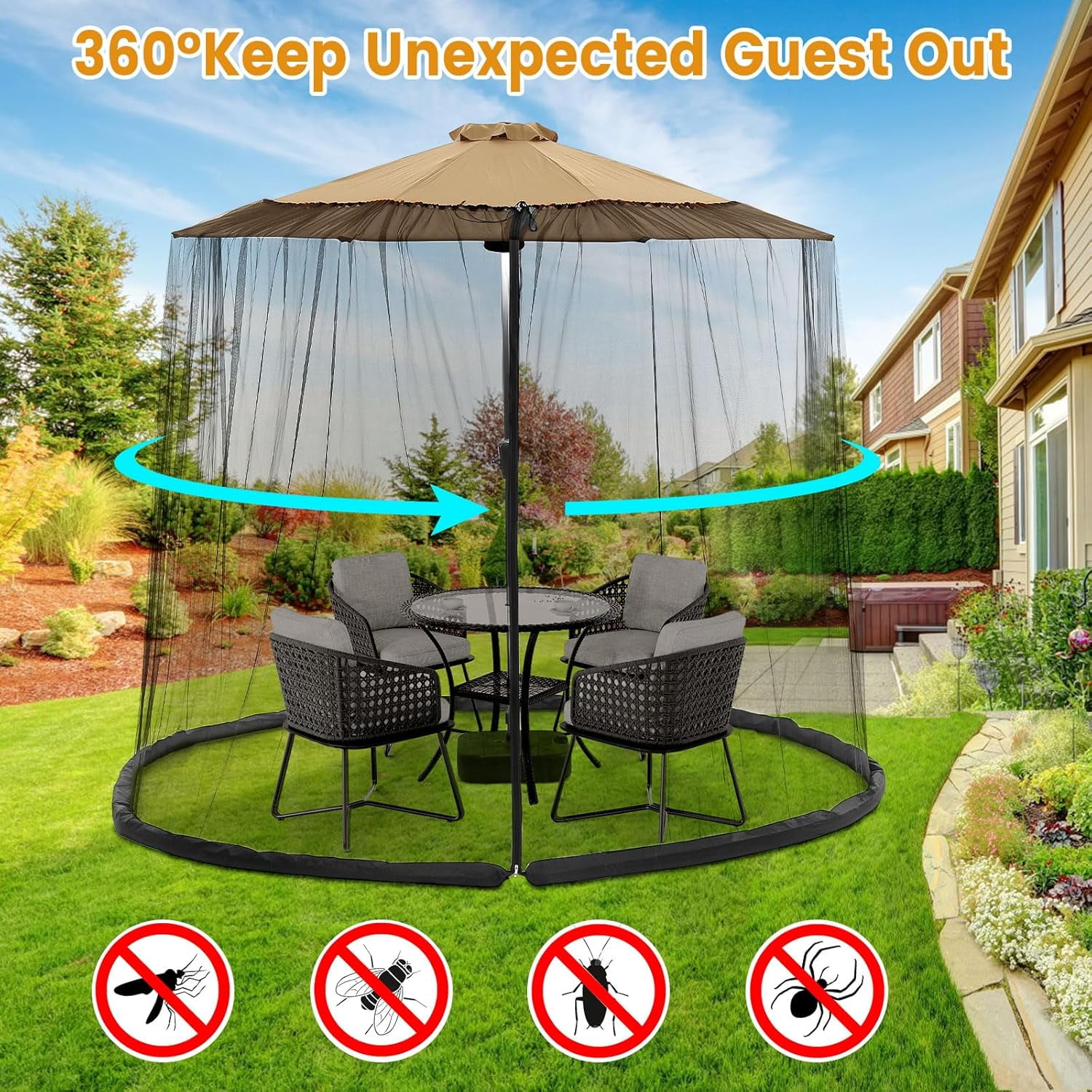 SHANNA Patio Umbrella Bug Screen, Universal Canopy Netting, Fits 11 ...