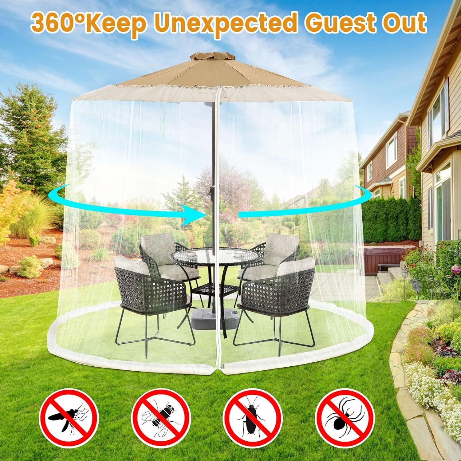 SHANNA Patio Umbrella Mosquito Netting, 7-12FT Universal Canopy ...