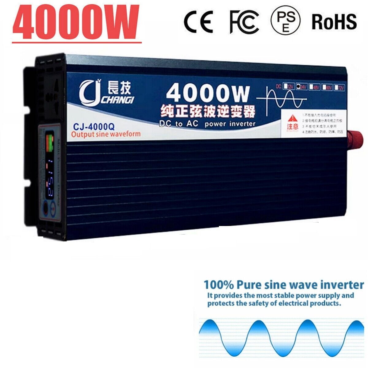 SHANNA 4000W Power Inverter, DC to AC Pure Sine Wave Solar Converter ...