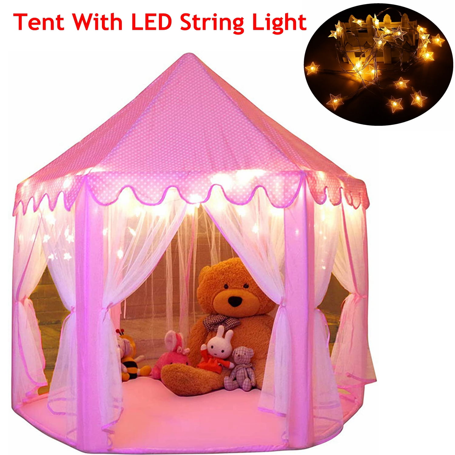 SHANNA Princess Castle Play Tent for Girls, Large Kids Tent with LED ...
