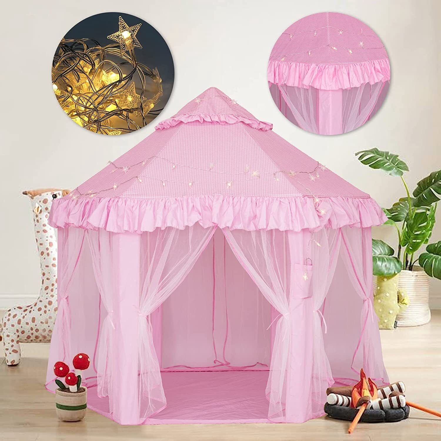 SHANNA Princess Castle Play Tent for Little Girls with LED Star Lights ...