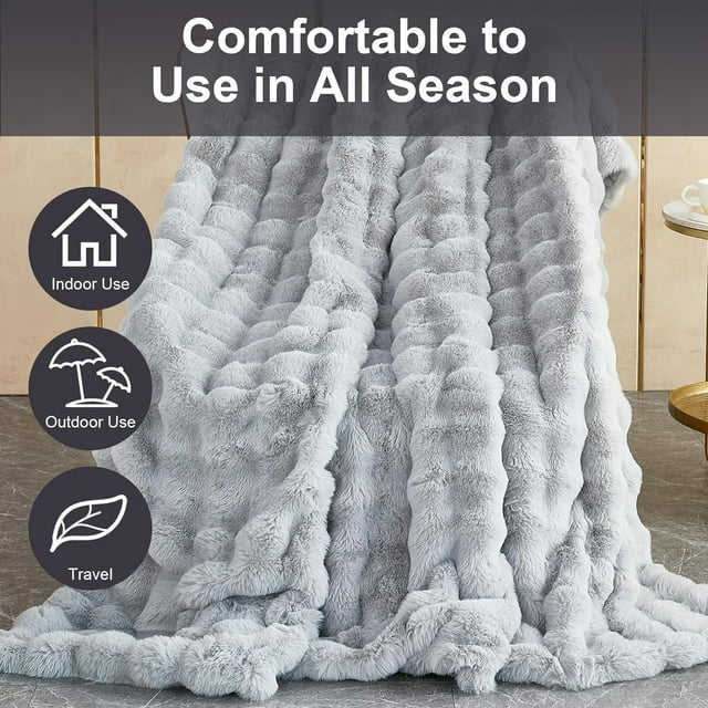 SHANNA Rabbit Plush Faux Fur Throw Blankets, 1000GSM Soft Warm Thick Cozy Throws, Double Sided ...