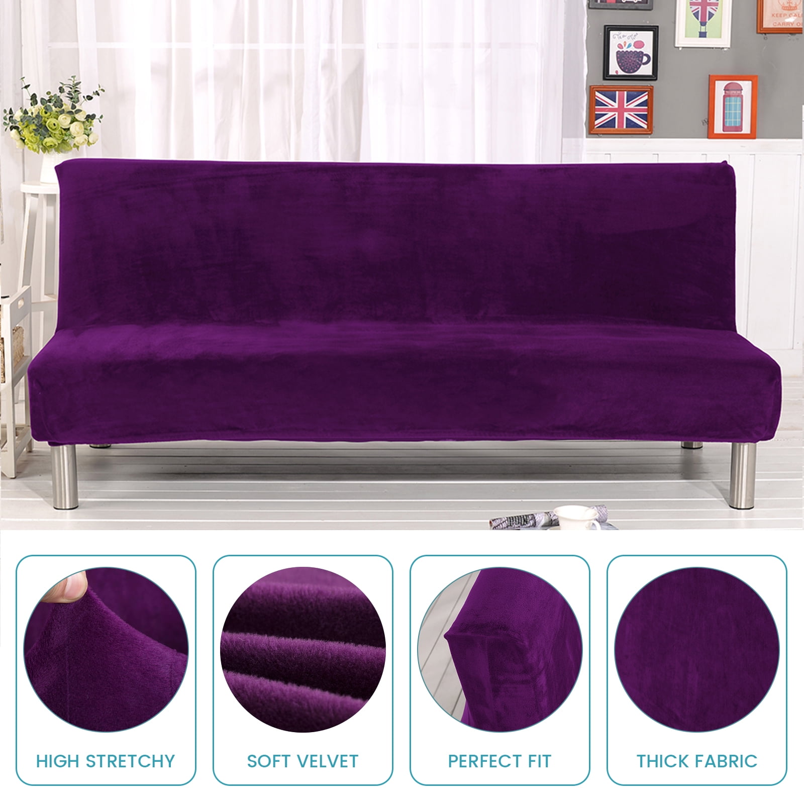 SHANNA Stretch Futon Covers Armless Sofa Bed Cover for Sofa Length 70.9 ...