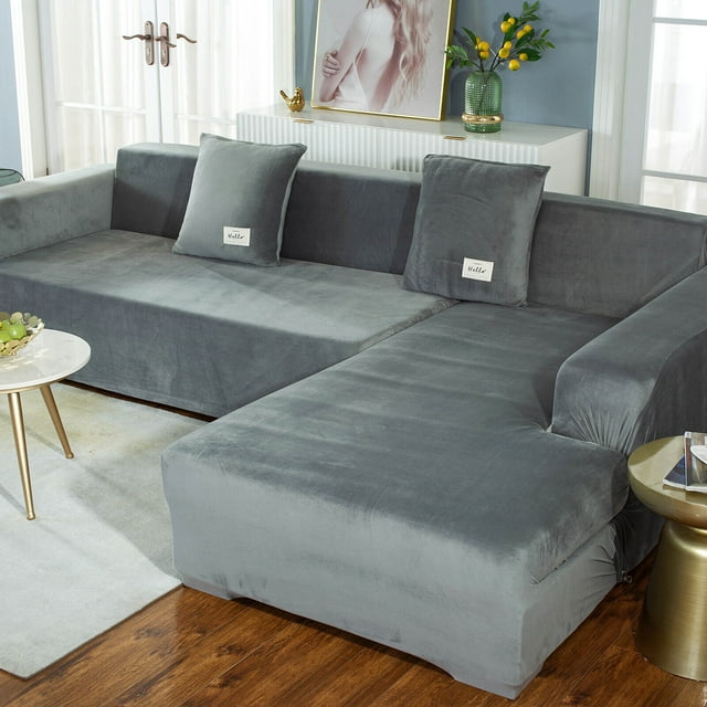 SHANNA Thick Velvet L Shape Sofa Covers, Non-Slip Sectional Couch Cover ...