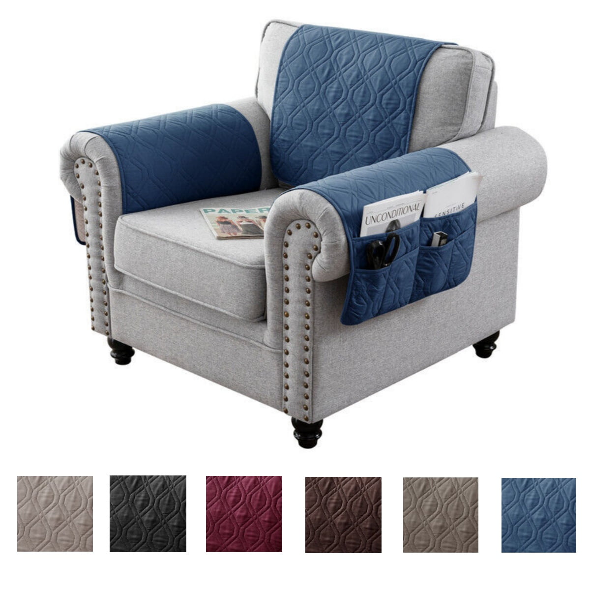 SHANNA Waterproof Anti-Slip Sofa Set of 3 Armrest Covers+Headrest Cover ...