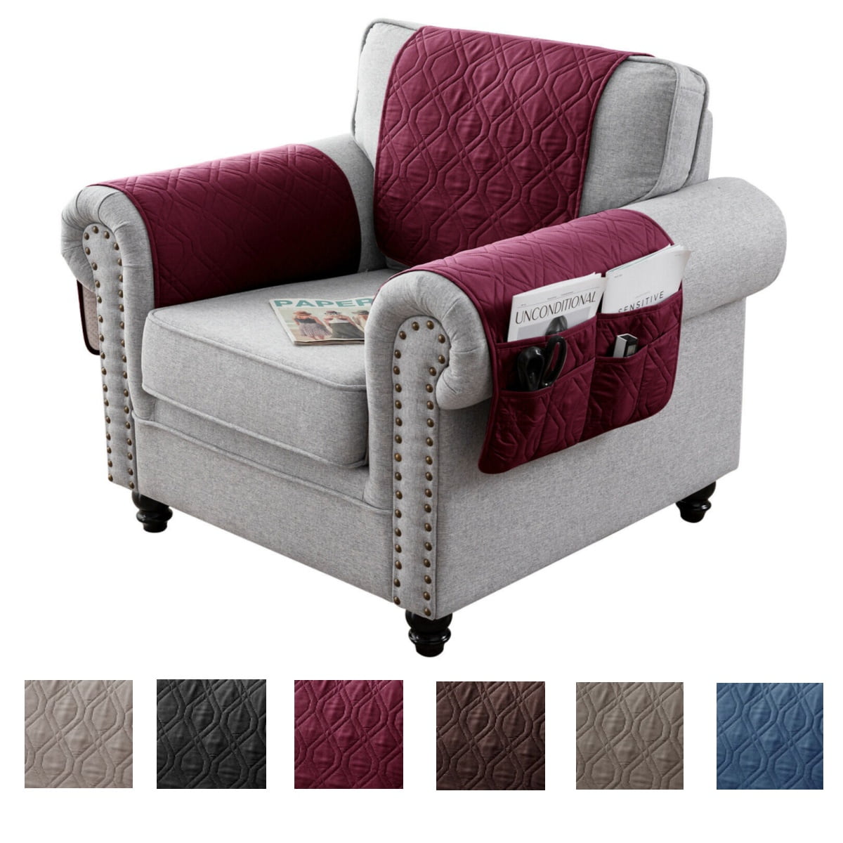 SHANNA Waterproof Anti-Slip Sofa Set of 3 Armrest Covers+Headrest Cover ...