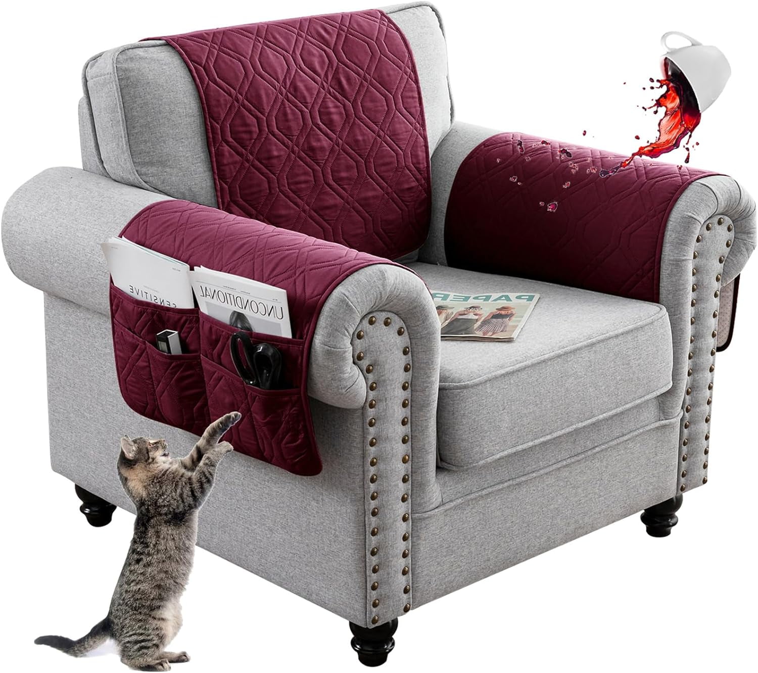SHANNA Waterproof Recliner Chair Covers, 3-Pieces Anti-Slip Headrest ...
