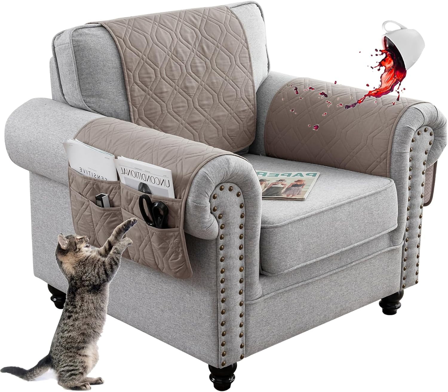 SHANNA Waterproof Recliner Chair Covers, 3-Pieces Anti-Slip Headrest ...