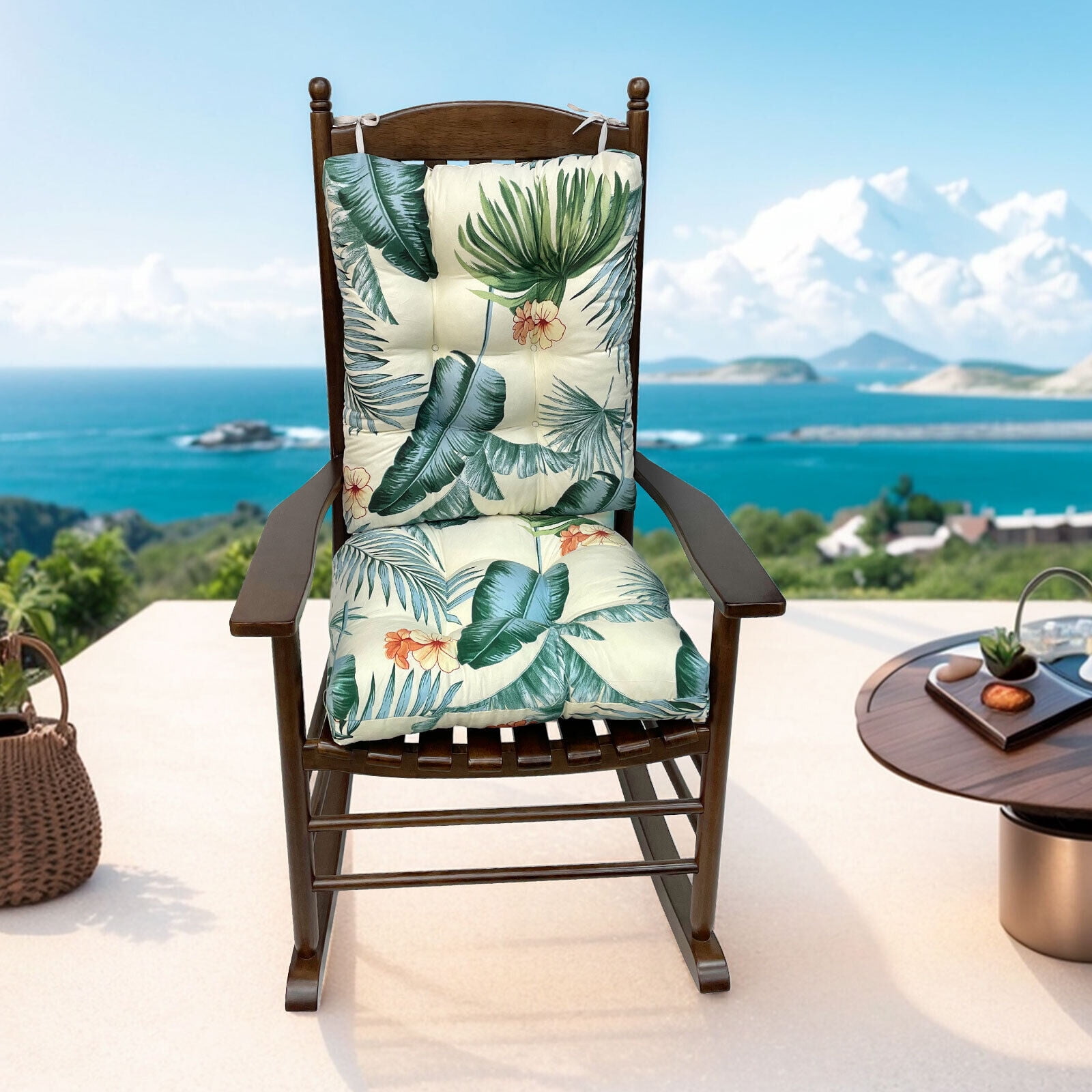 SHANNA Waterproof Rocking Chair Cushion Set, Premium Tufted Pads Non ...