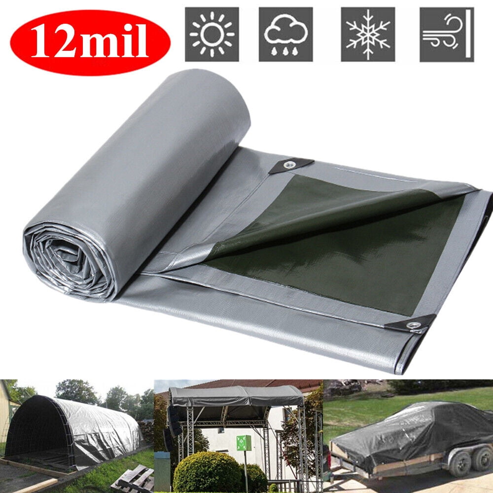 SHANNA Waterproof Tarp Heavy Duty Gray UV Resistant Rip and Tear Proof ...