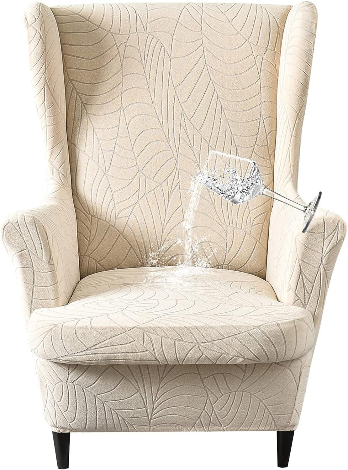 SHANNA Waterproof Wingback Chair Cover, Stretch Jacquard Wing Chair ...