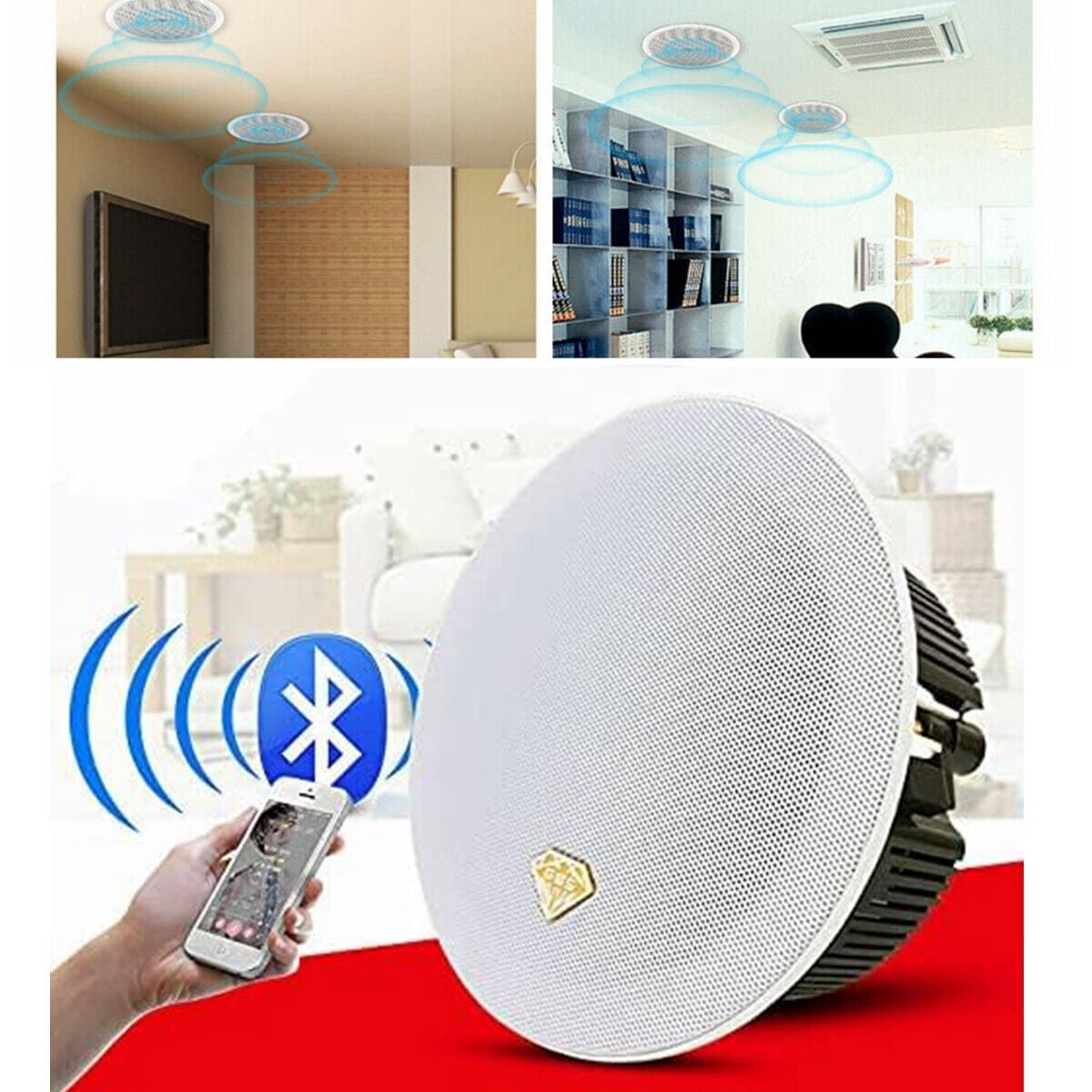 SHANNA Wireless Bluetooth Ceiling Speaker, Active Ceiling Wall Mount ...