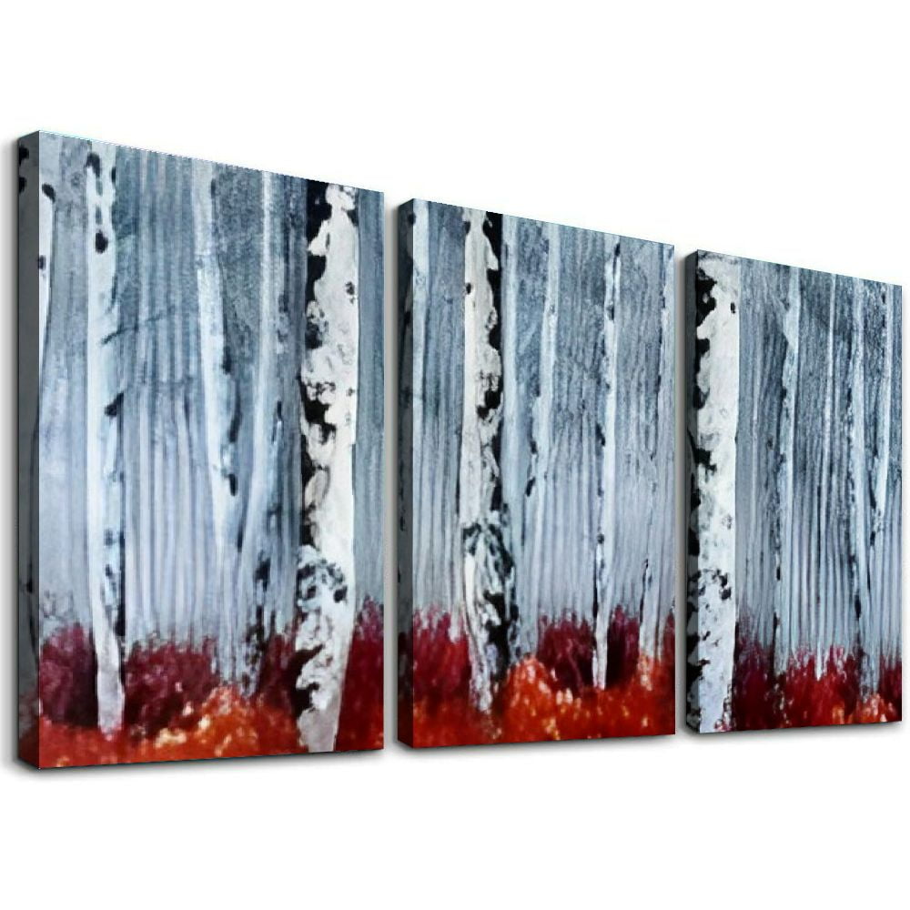 SHANXI Birch Tree Wall Art White Landscape Painting Grey Canvas Fall ...