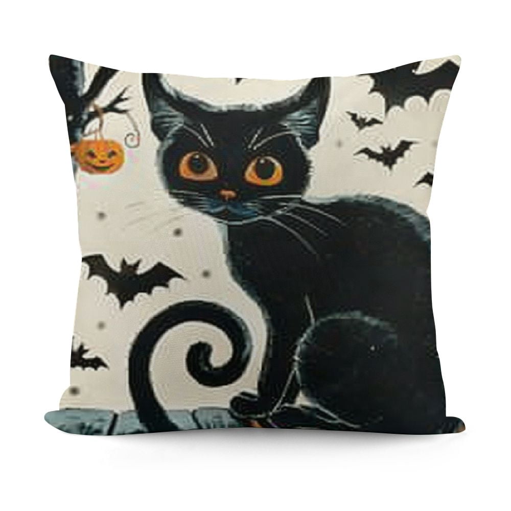 SHANXI Halloween Decor Pillow Covers, Farmhouse White Black Witch Cat ...