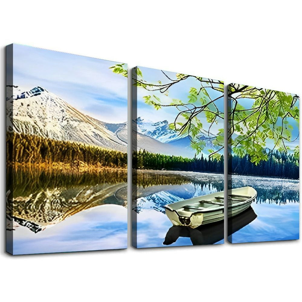 SHANXI Lake Artwork Canvas Wall Art: Nature Landscape Picture Boat ...