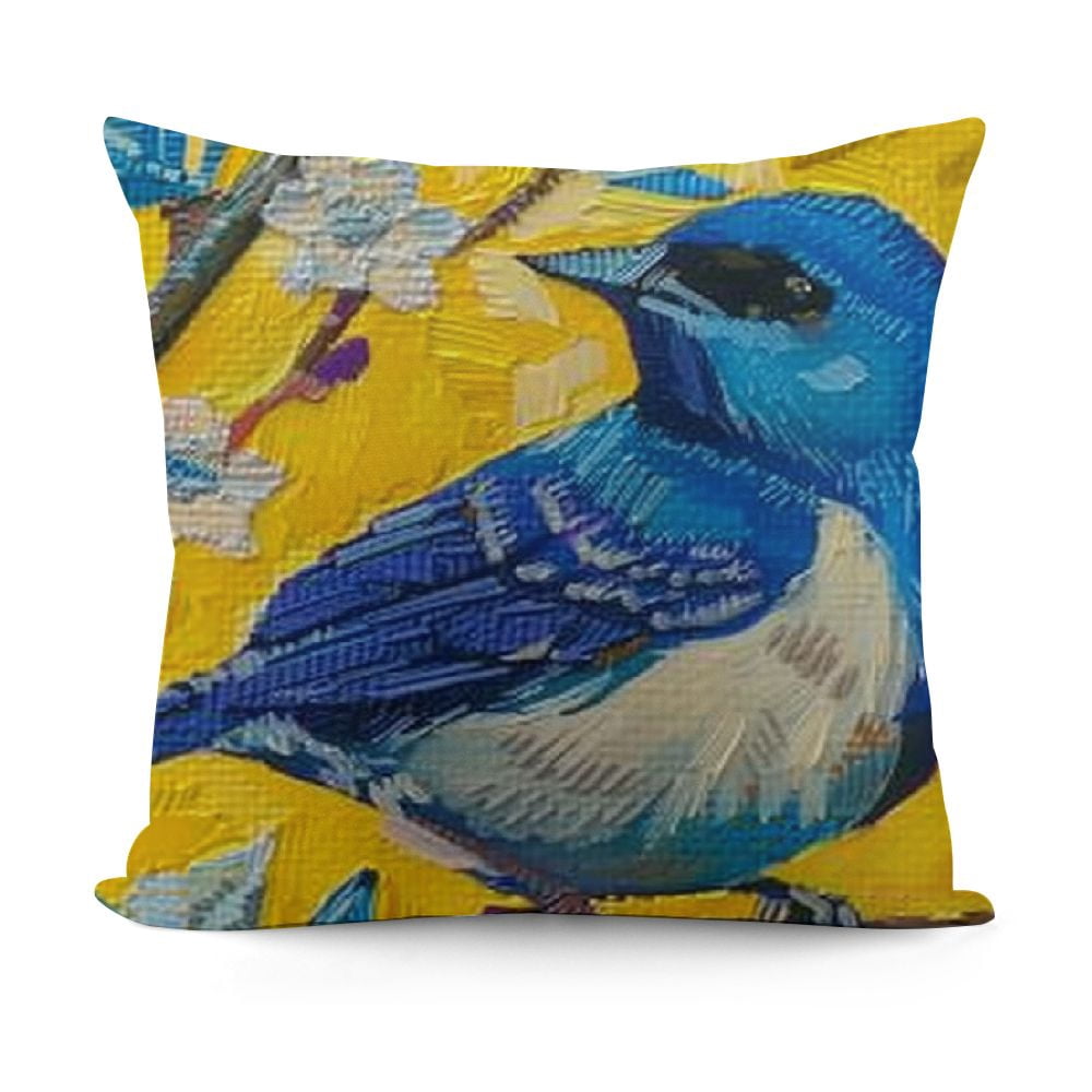 SHANXI Oil Painting Blue Robin Bird Throw Pillow Covers Yellow ...