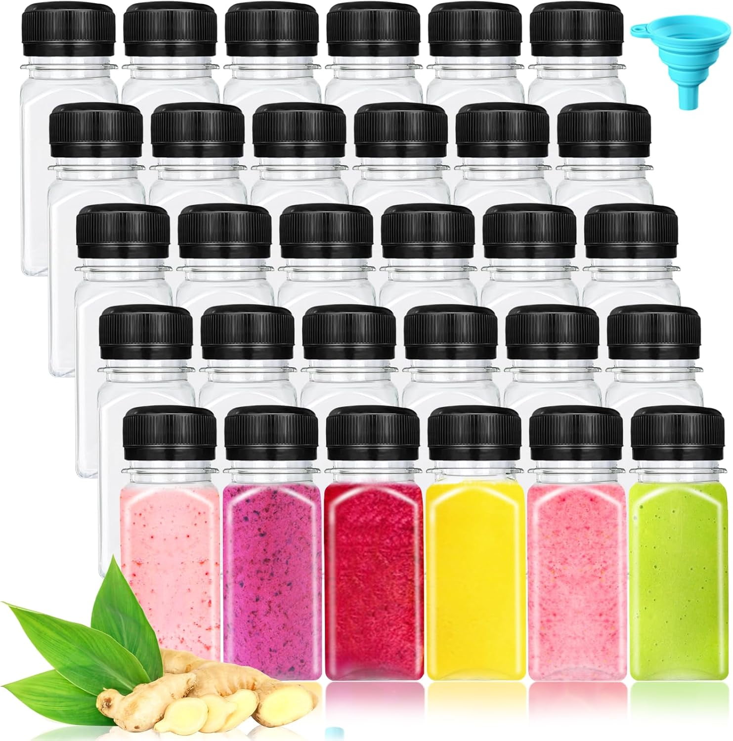 SHAORONG 30 Pcs 2oz Plastic Juice Bottles with Caps,Reusable Clear ...