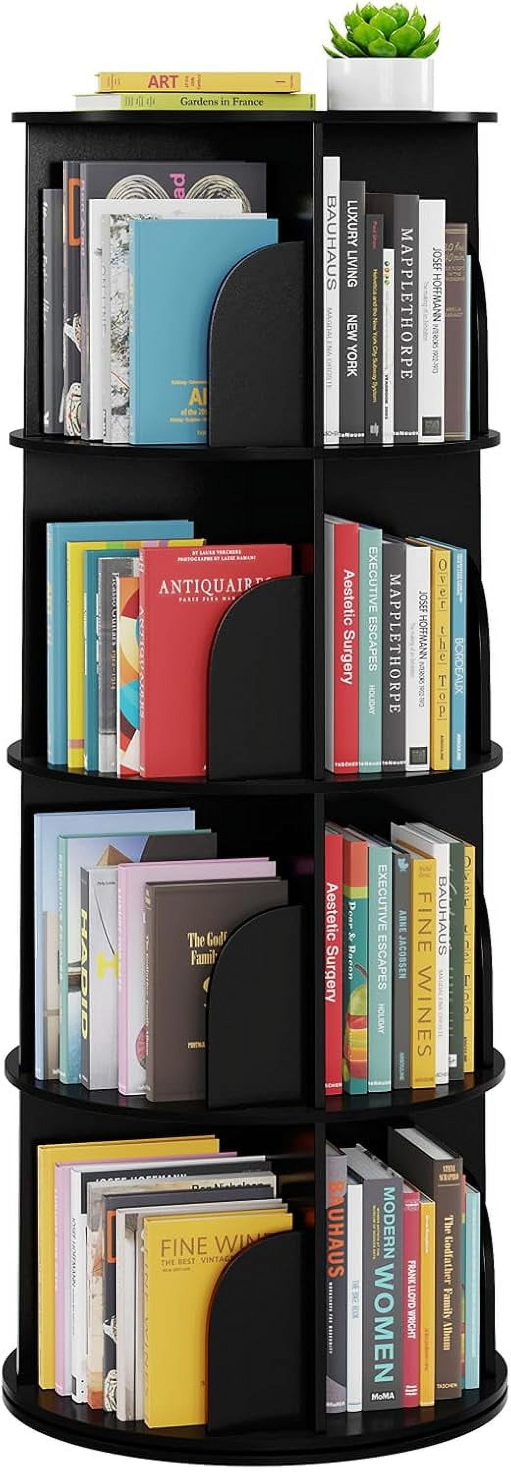 SHAORONG 4 Tier Rotating Bookshelf Tower, Spinning Bookcase Lazy Susan ...