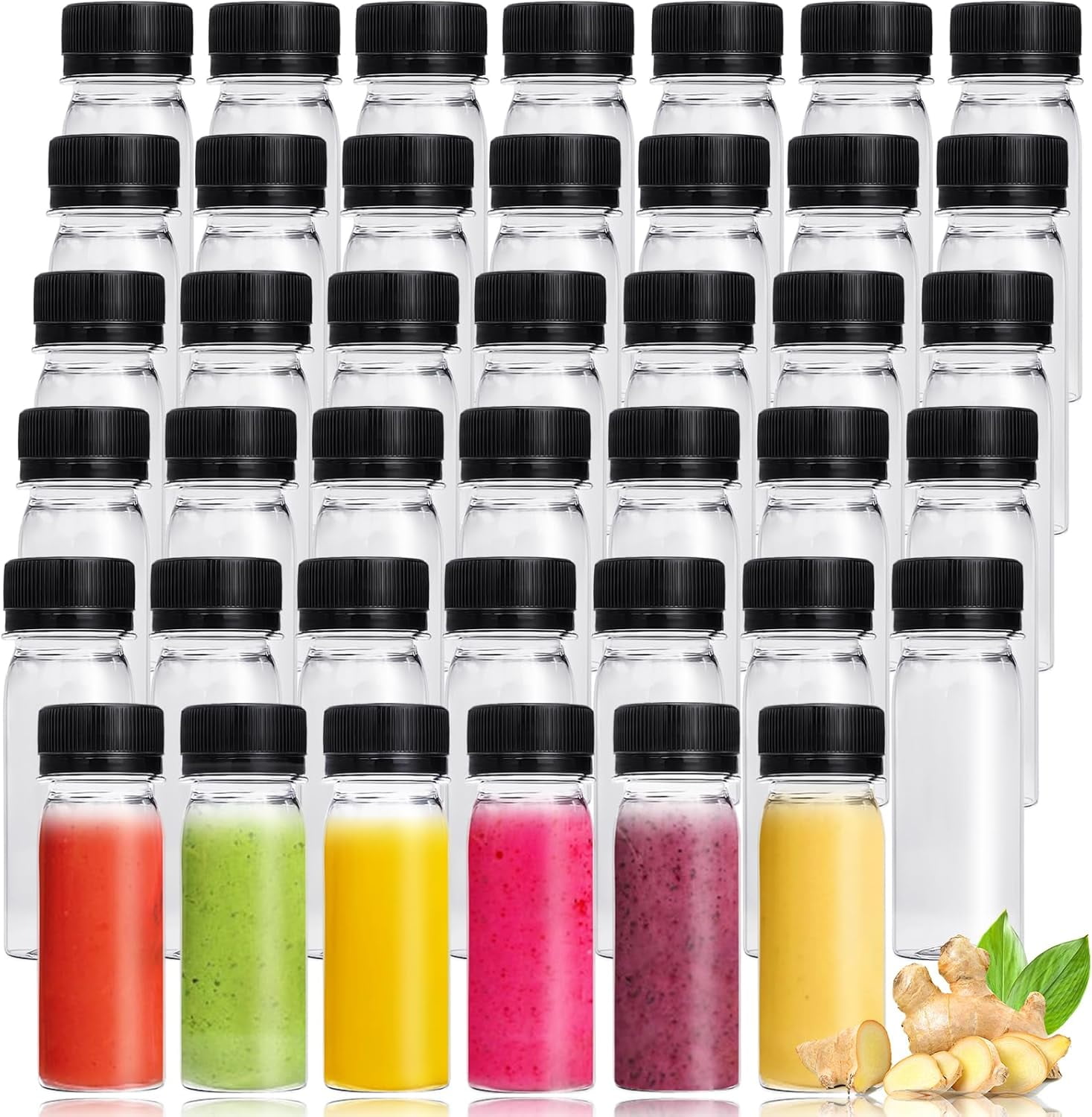 SHAORONG 60 Pcs 2 Oz Small Plastic Bottles for Liquids,Ginger Shots ...