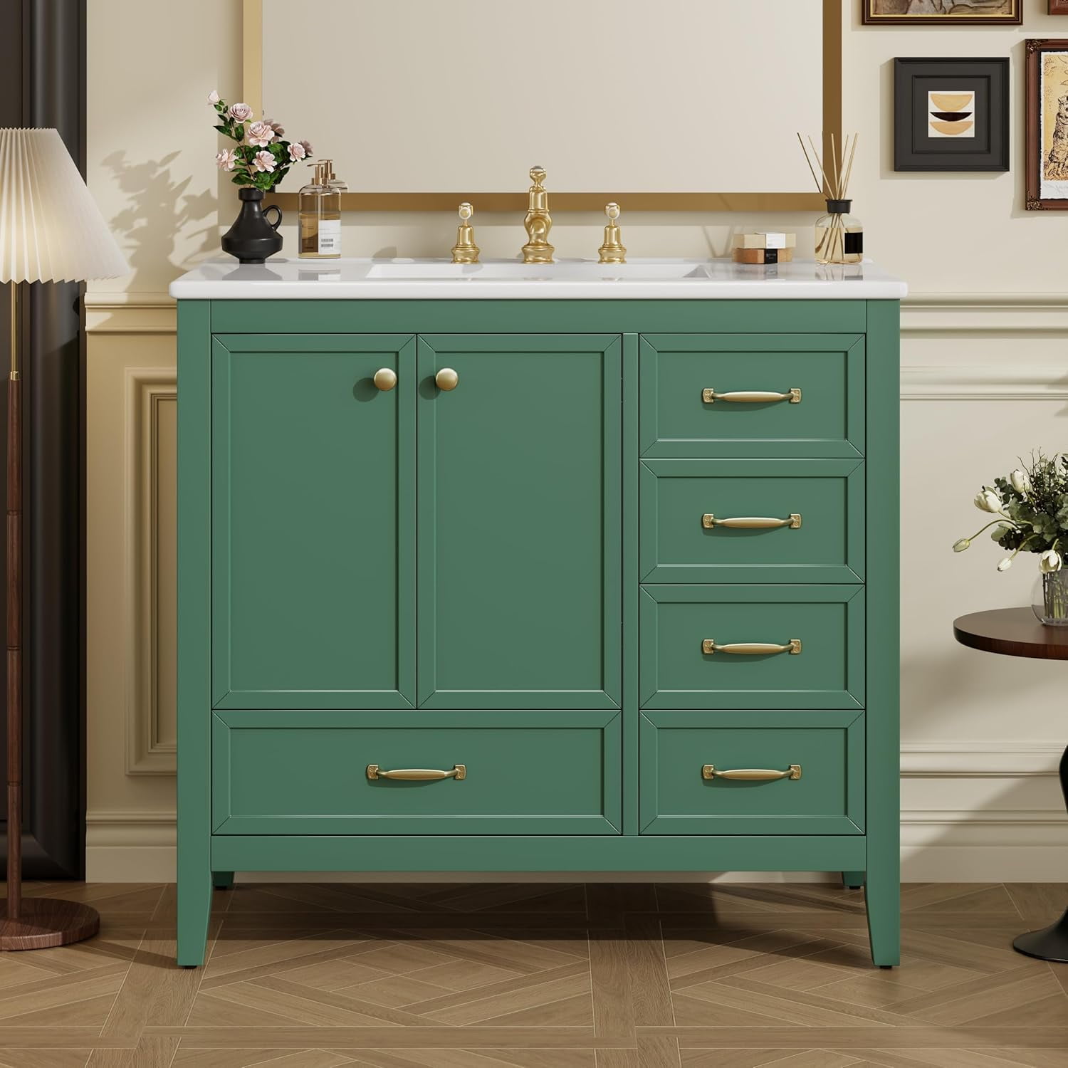 SHAORONG Bathroom Vanity with Ceramic Sink, Vintage 36" Bathroom ...