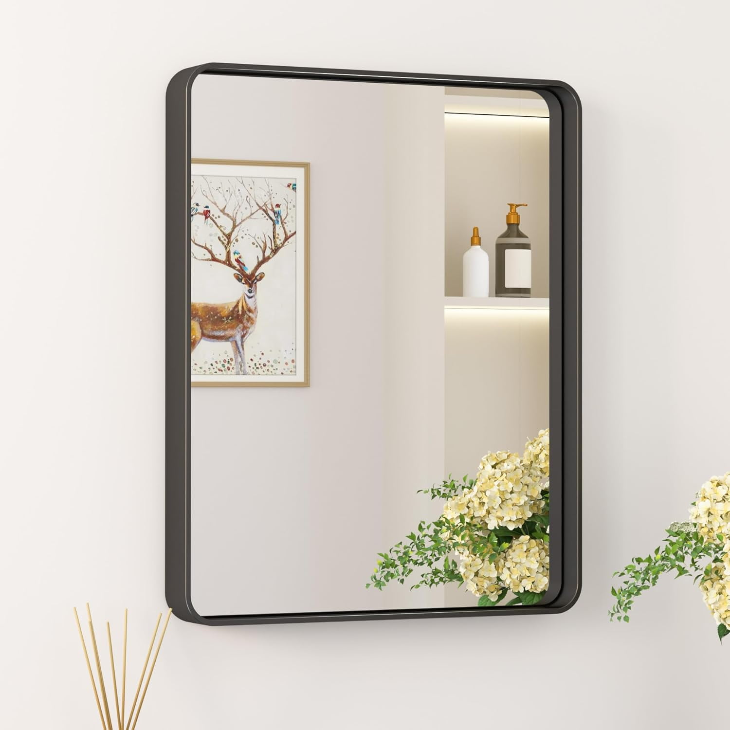 SHAORONG Black Bathroom Mirror for Over Sink, 16 x 20 Inch Rounded ...