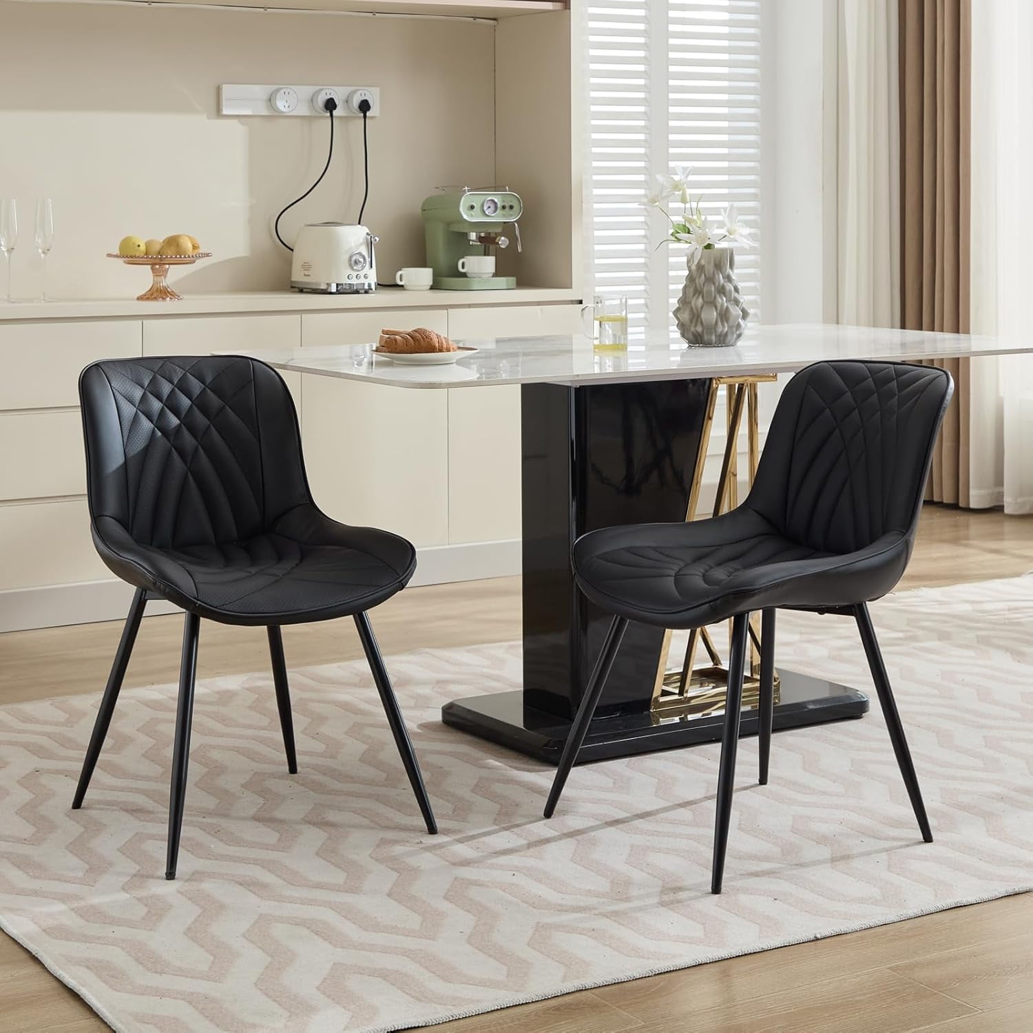 SHAORONG Black Modern Dining Chairs Set of 2, PU Leather Upholstered ...