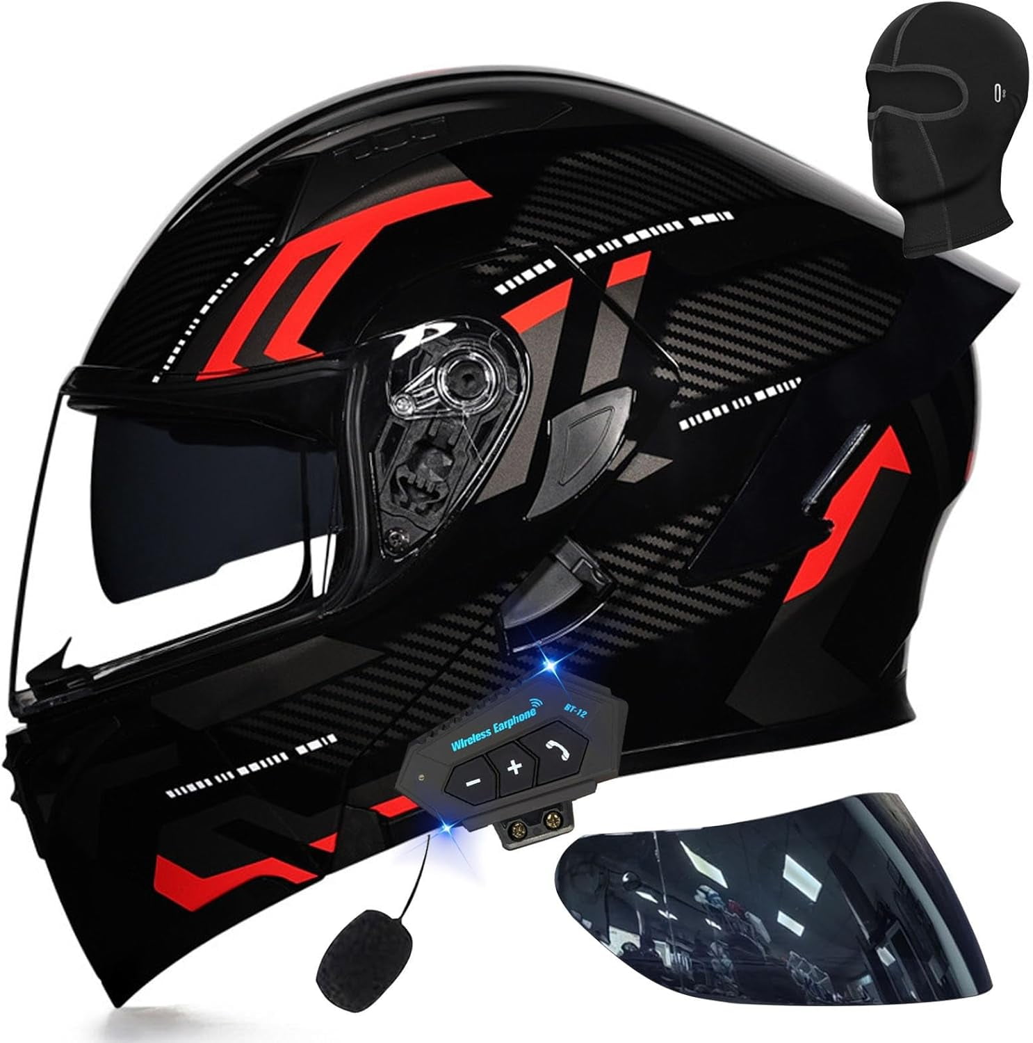 SHAORONG Bluetooth Moycle Helmet Dual Visor Modular Flip up Full Face ...