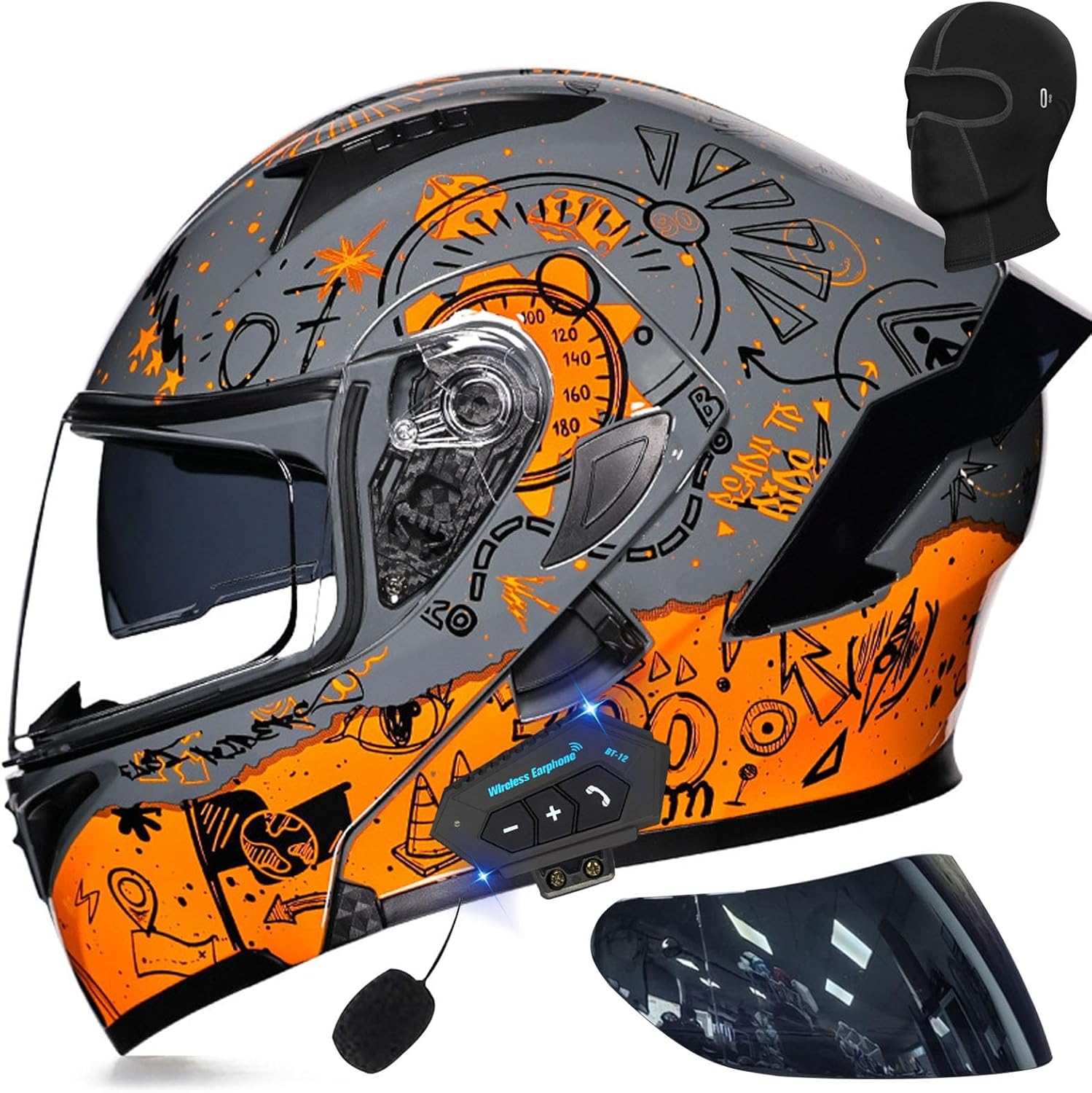 SHAORONG Bluetooth Moycle Helmet Dual Visor Modular Flip up Full Face ...