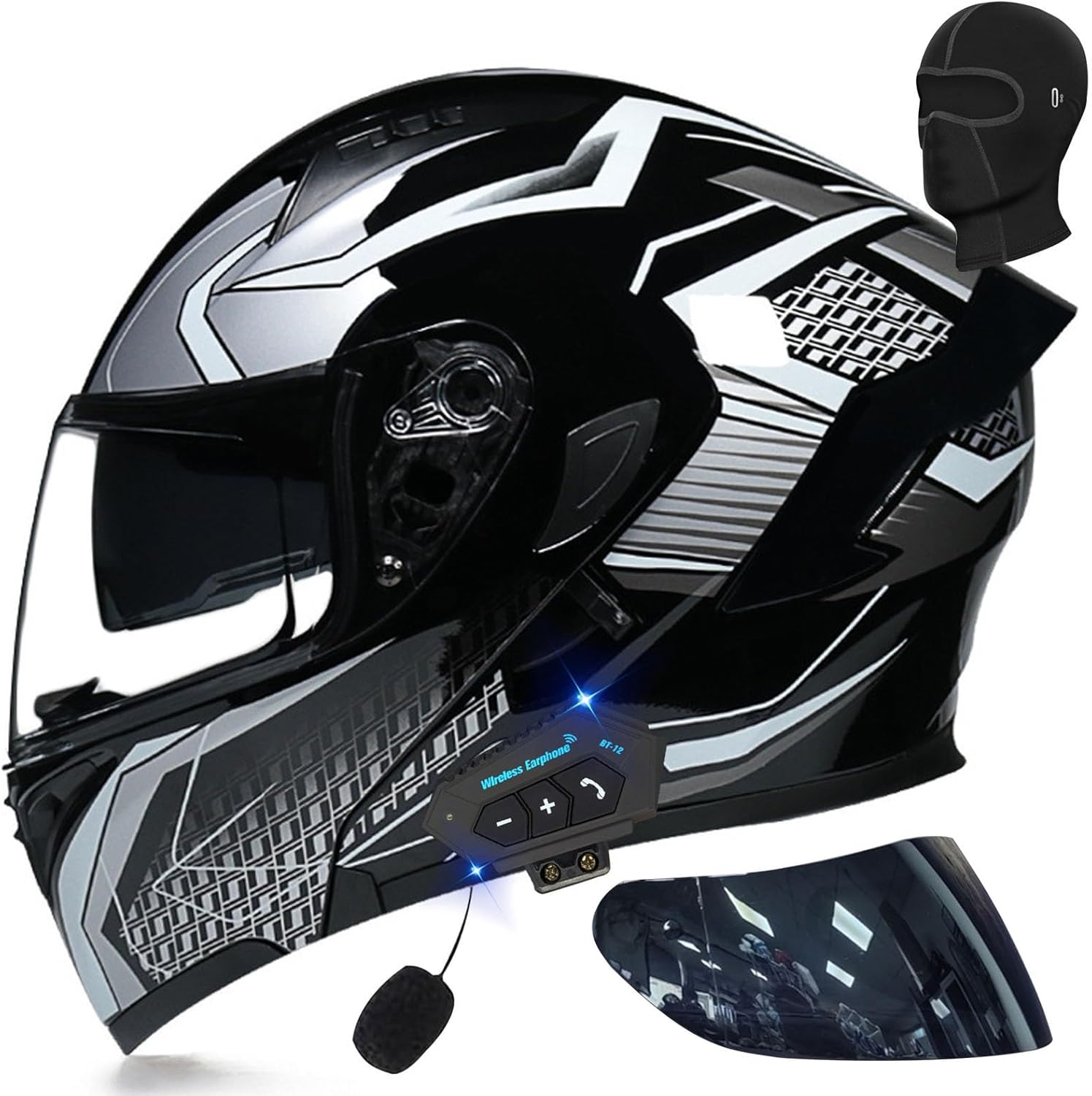 SHAORONG Bluetooth Moycle Helmet Dual Visor Modular Flip up Full Face ...
