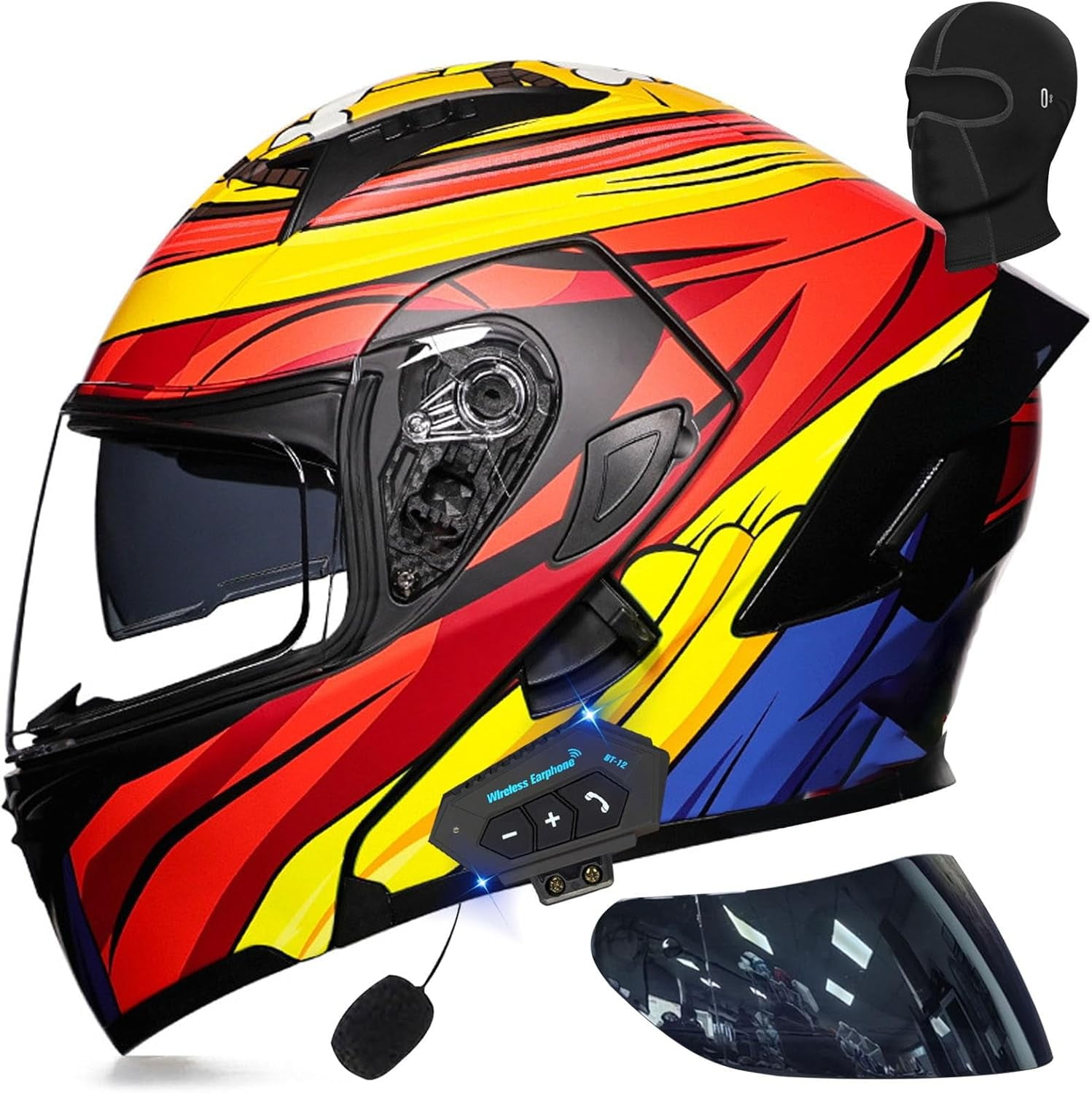 SHAORONG Bluetooth Moycle Helmet Dual Visor Modular Flip up Full Face ...