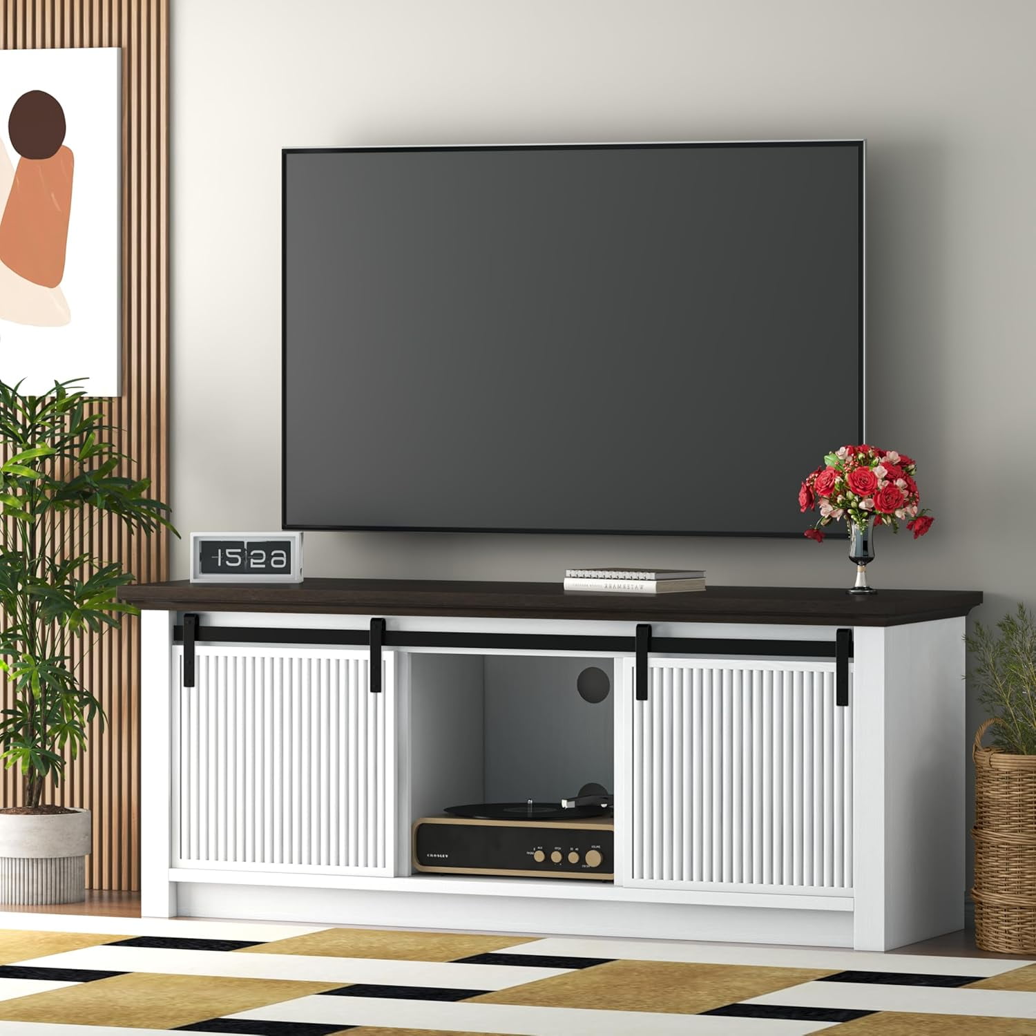 SHAORONG Fluted TV Stand for 60 Inch TV, 21" Tall Entertainment Center ...