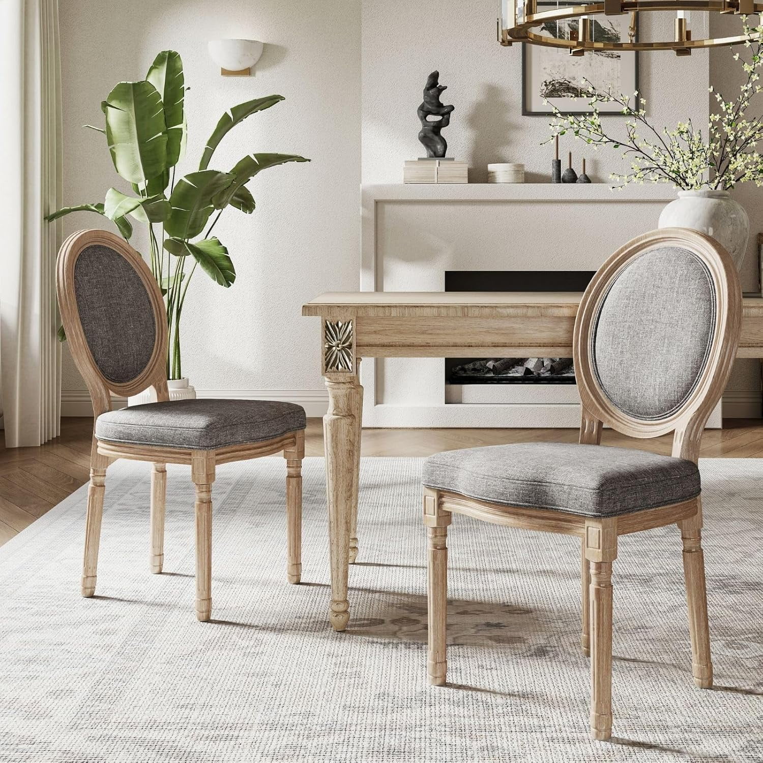 SHAORONG French Country Dining Chairs Set of 2, Upholstered Farmhouse ...